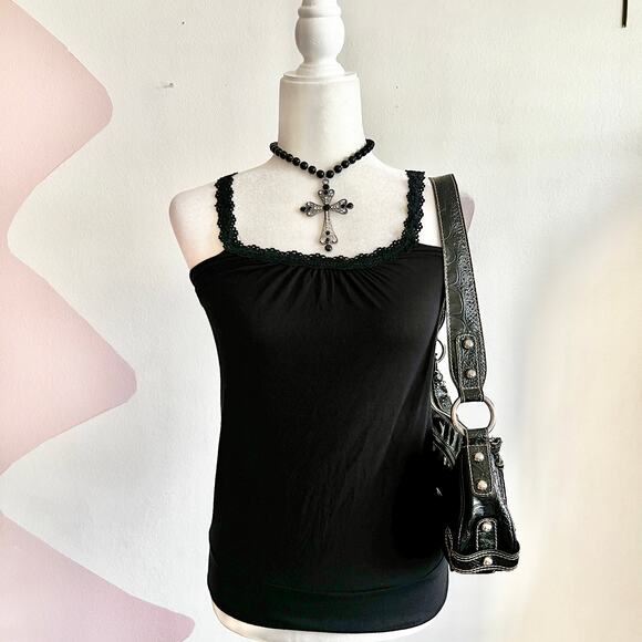 Ambiance | Tops | Vintage Black Lace Trim Tank Top Goth Whimsigoth ...